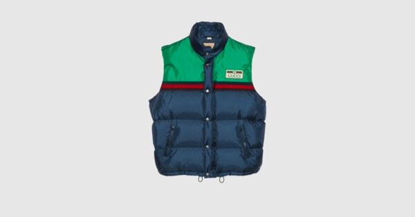 Nylon satin padded gilet in dark blue | GUCCI® PL