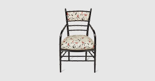 Chiavari lilies print chair with arm rest in ivory and black cotton ...