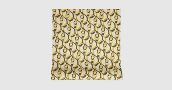 Interlocking G chain print wallpaper in dark blue, yellow and ivory ...