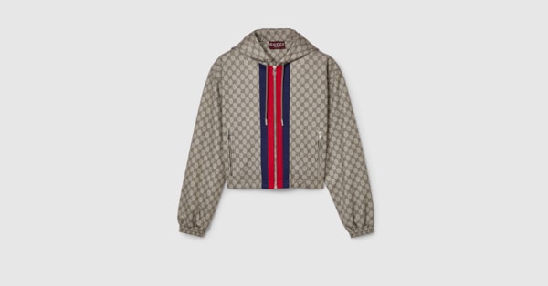 GG technical jersey zip jacket in beige and ebony | GUCCI® UK