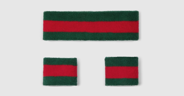 Cotton headband and wristbands set in green and red | GUCCI® US