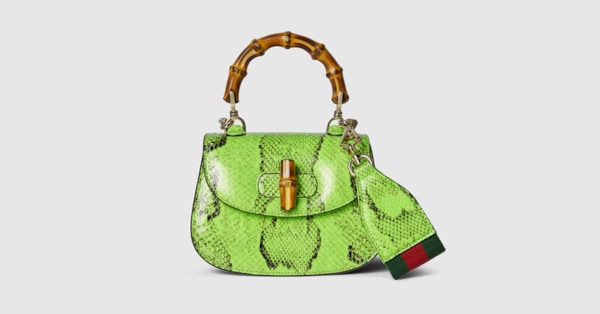 Gucci Bamboo 1947 mini python bag in electric green | GUCCI® US