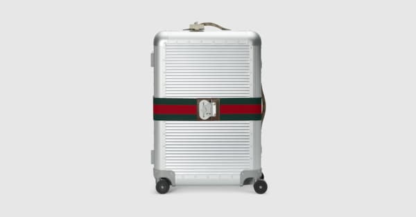 Gucci Porter medium trolley with luggage strap in silver aluminum ...