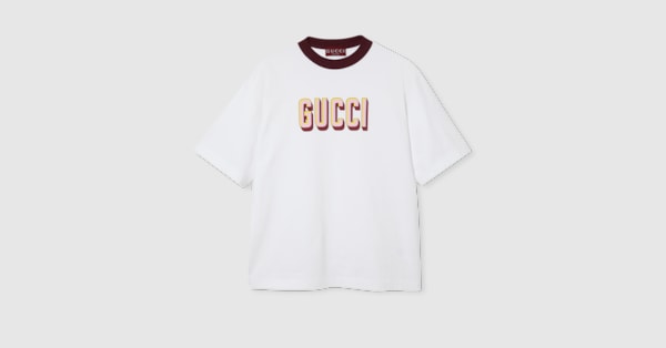 Cotton jersey printed T-shirt in white | GUCCI® UK