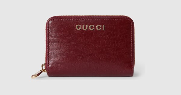 Zip card case with Gucci script in Rosso Ancora red leather | GUCCI® US