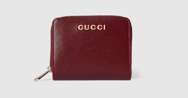 Mini wallet with Gucci script in Rosso Ancora red leather | GUCCI® US