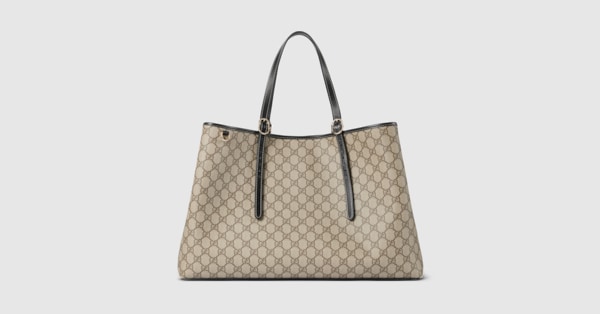 GG Emblem large tote bag in beige and dark brown fabric | GUCCI® US