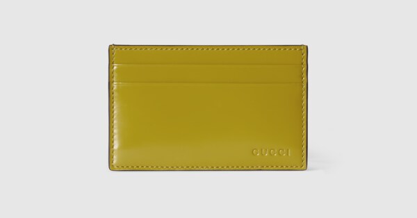 Embossed card case in Green Leather | GUCCI® SI