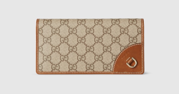 GG Emblem continental wallet in beige and dark brown fabric | GUCCI® US
