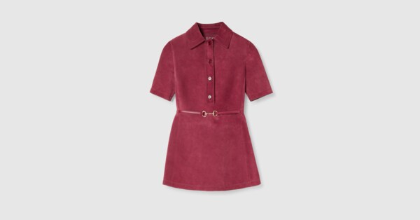 Suede dress with detachable belt in Gucci Rosso Ancora red | GUCCI® UK
