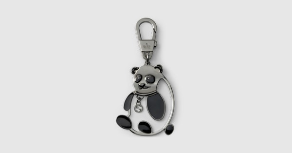 Panda keychan with Interlocking G in Grey Metal | GUCCI® SI