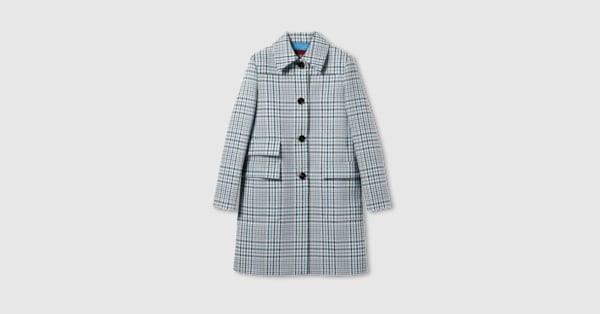 チェック ウールクレープ コートブルー&ホワイト | GUCCI公式 チェック ウールクレープ コートブルー&ホワイト | GUCCI公式
