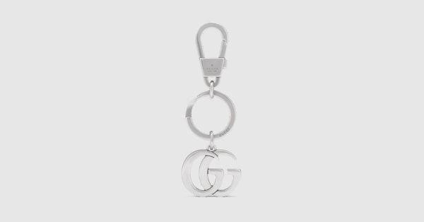 Double G keychain in silver-toned metal | GUCCI® US