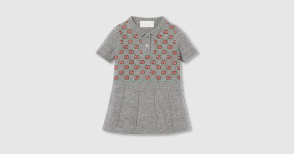 Baby wool dress with embroidery in grey | GUCCI® US