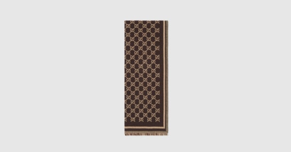 GG wool jacquard scarf in dark brown and beige | GUCCI® US