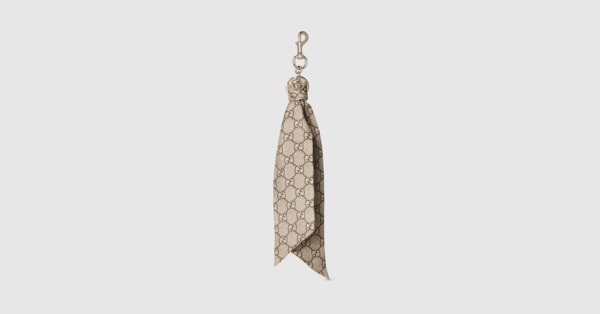 Keychain with GG silk in beige and dark brown silk | GUCCI® US