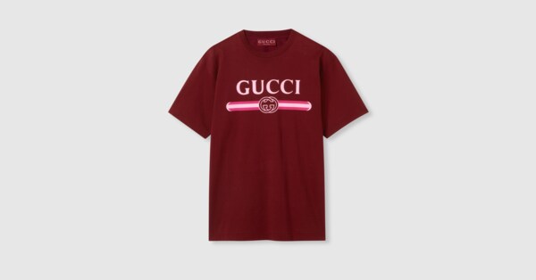 Cotton jersey T-shirt with print in Gucci Rosso Ancora red | GUCCI® US