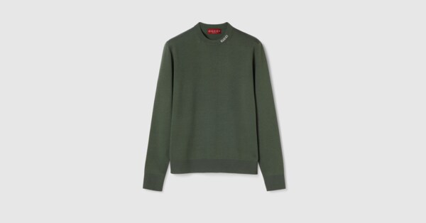 Maglione in maglia di cotone e seta con intarsio in verde bosco | GUCCI ...