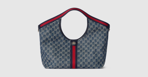 Gucci Giglio large tote bag in blue and white GG denim | GUCCI® US