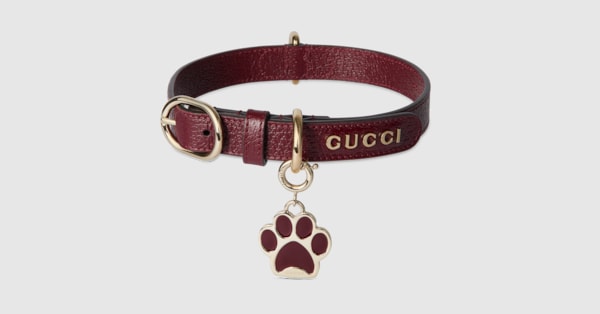 Small/medium collar in Rosso Ancora red leather | GUCCI® US