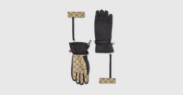 GG padded gloves with wrist straps in black, beige and brown | GUCCI® US