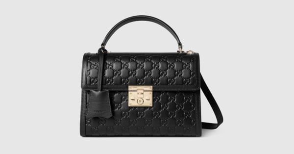 Padlock medium top handle bag in black GG leather | GUCCI® UK