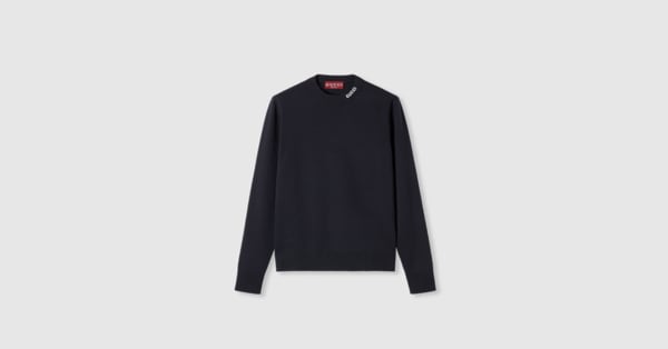 Suéter de punto de algodón y seda con intarsia en azul marino | GUCCI® MX