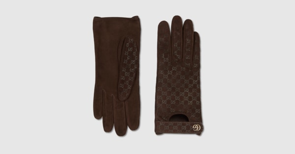 GG leather gloves with Double G in dark brown | GUCCI® US