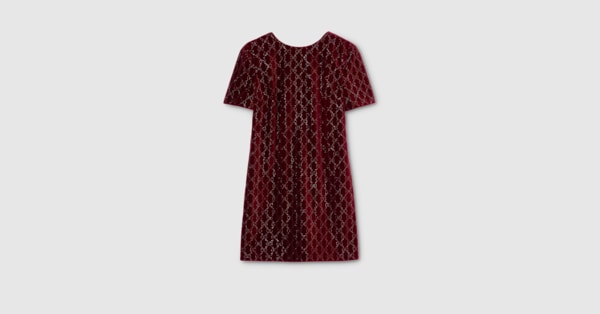 Embroidered cotton velvet dress in Gucci Rosso Ancora red | GUCCI® US
