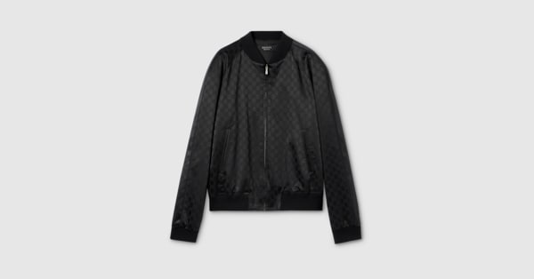 GG cotton satin zip jacket with piping in black | GUCCI® US