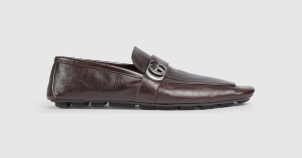 Men's driver with Double G in dark brown leather | GUCCI® CH