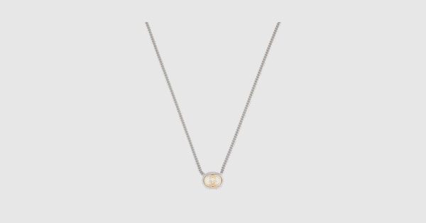Collier à chaîne avec pendentif Gucci Interlocking en laiton palladié ...