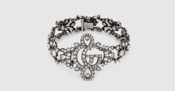 GG Marmont crystal bracelet in palladium-toned brass | GUCCI® CH