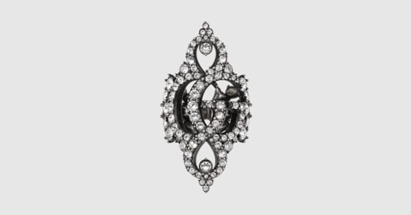 Bague large en cristal GG Marmont en laiton palladié | GUCCI® FR