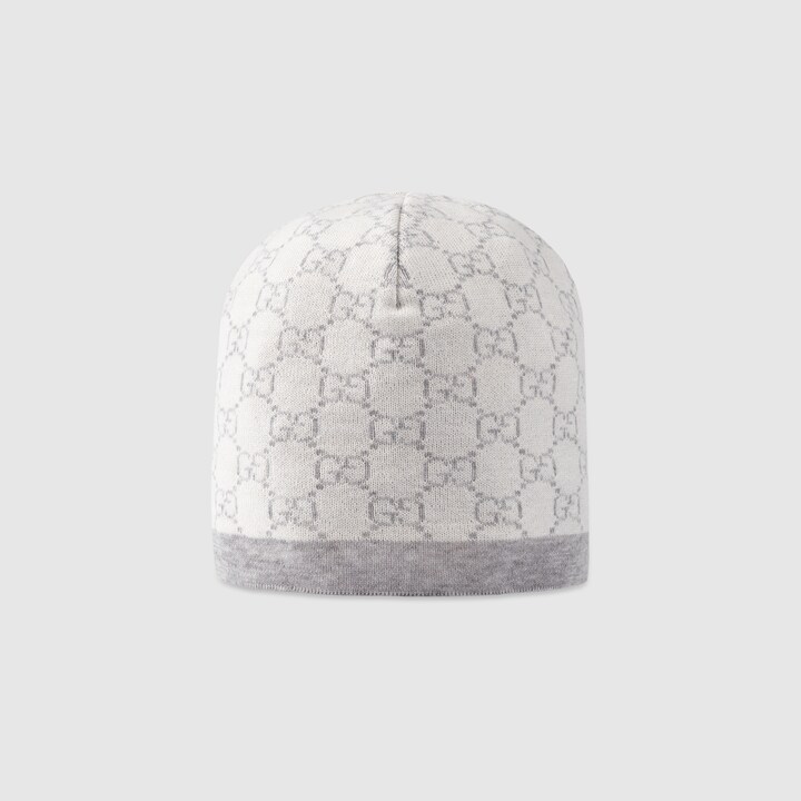 White And Grey GG Wool Baby Pattern Hat | GUCCI® US