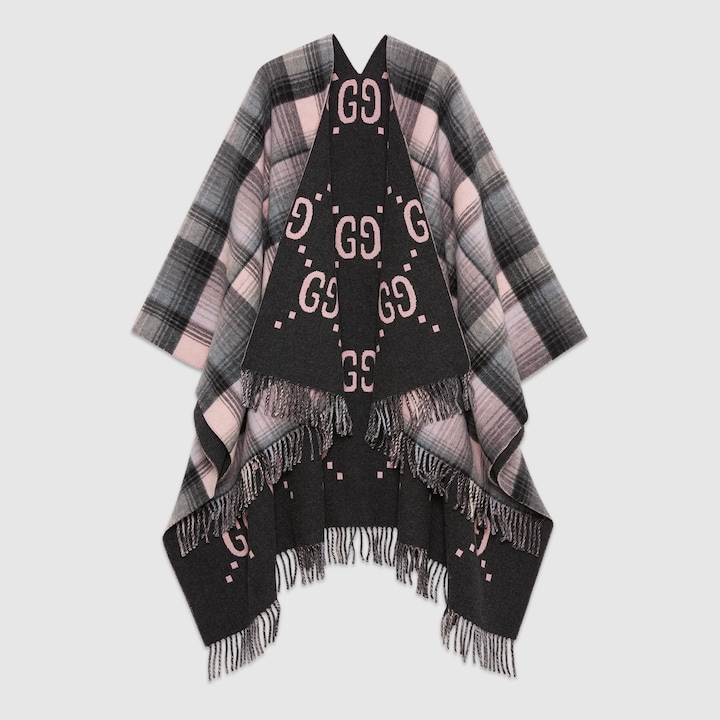 Gucci Reversible Gg Wool Cape In Grey | ModeSens
