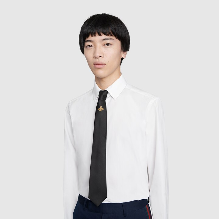 Cravate en soie à broderie abeille en soie noire | GUCCI® FR