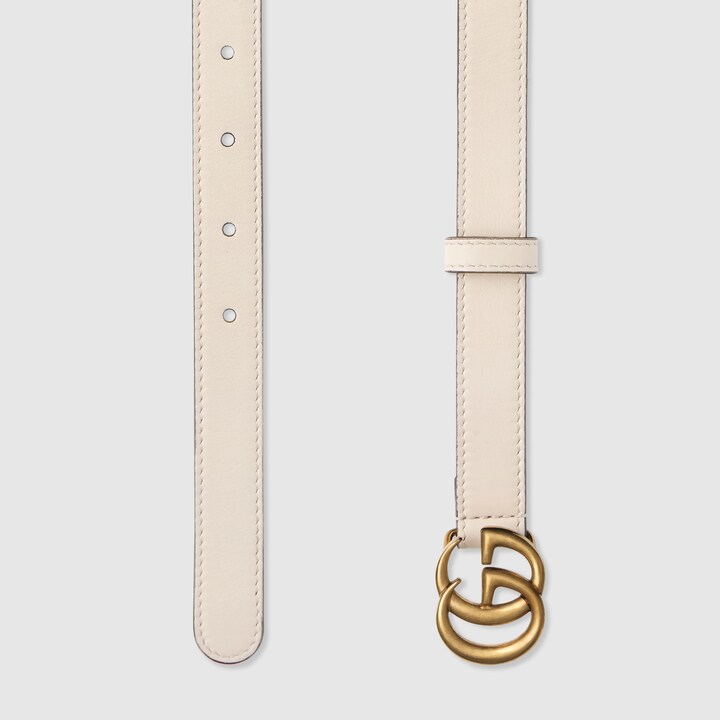White Skinny Leather Belt With Double G Buckle | GUCCI® NL