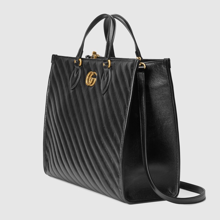 GG Marmont Medium Tote Bag In Black Matelassé Leather | GUCCI® DK