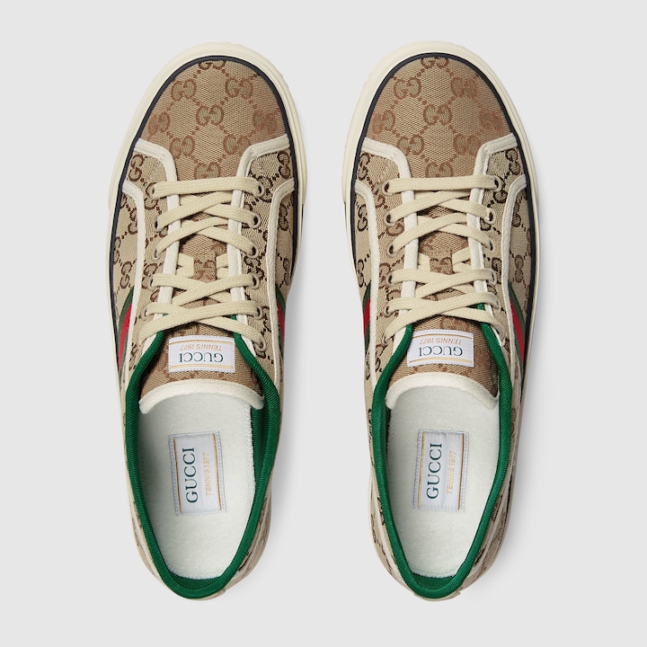 Men's GG Gucci Tennis 1977 trainer in beige/ebony original GG canvas ...