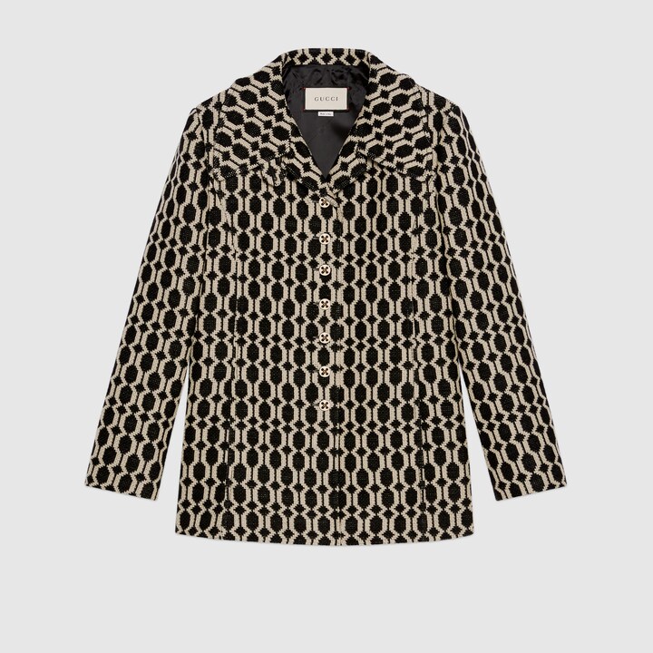 Optical Tweed Jacket In Black & Ivory | GUCCI® US