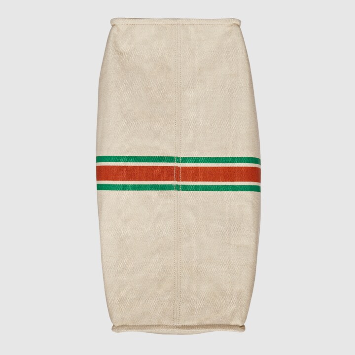 Foldable large tote bag in beige linen | GUCCI® Australia