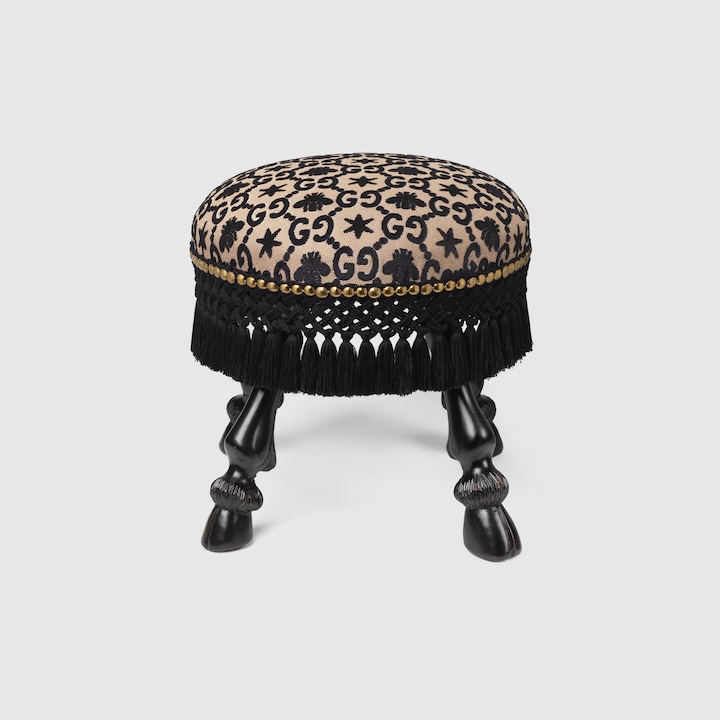 GG bee and star jacquard stool in beige and black | GUCCI® NZ