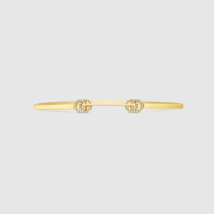 18k Yellow Gold GG Running Cuff With Diamonds | GUCCI® US