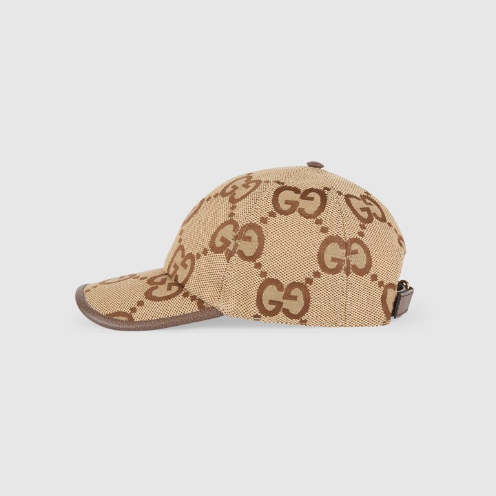 Jumbo GG canvas baseball hat in camel and ebony | GUCCI® 香港