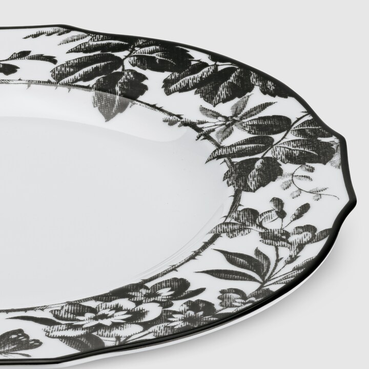 Herbarium dinner plate, set of two in black and white porcelain | GUCCI® AE