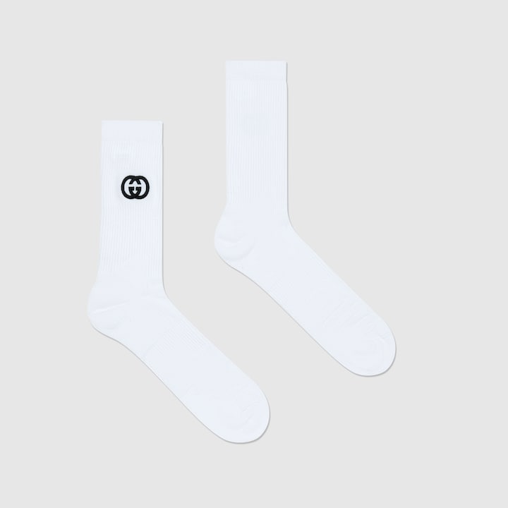 Cotton blend socks with Interlocking G in white | GUCCI® US