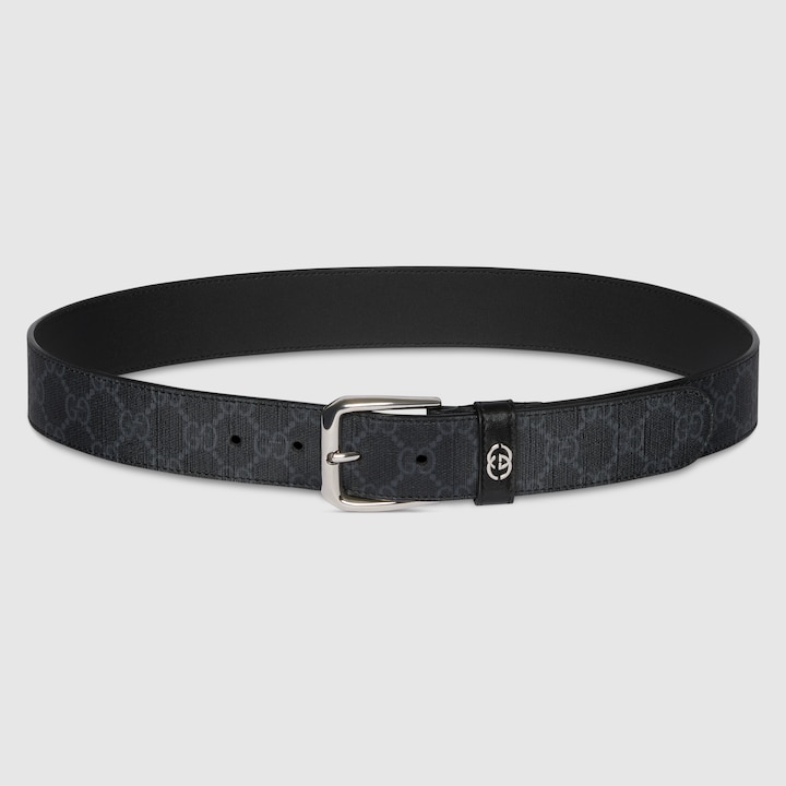 Belt with Interlocking G detail in black Supreme | GUCCI® UK