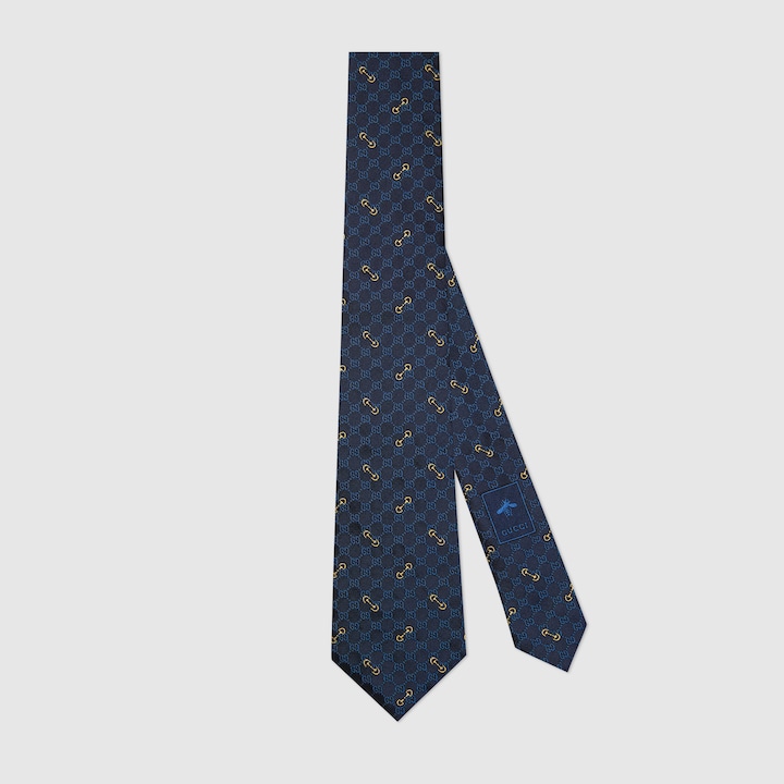 GG silk jacquard tie in dark blue and light blue | GUCCI® US