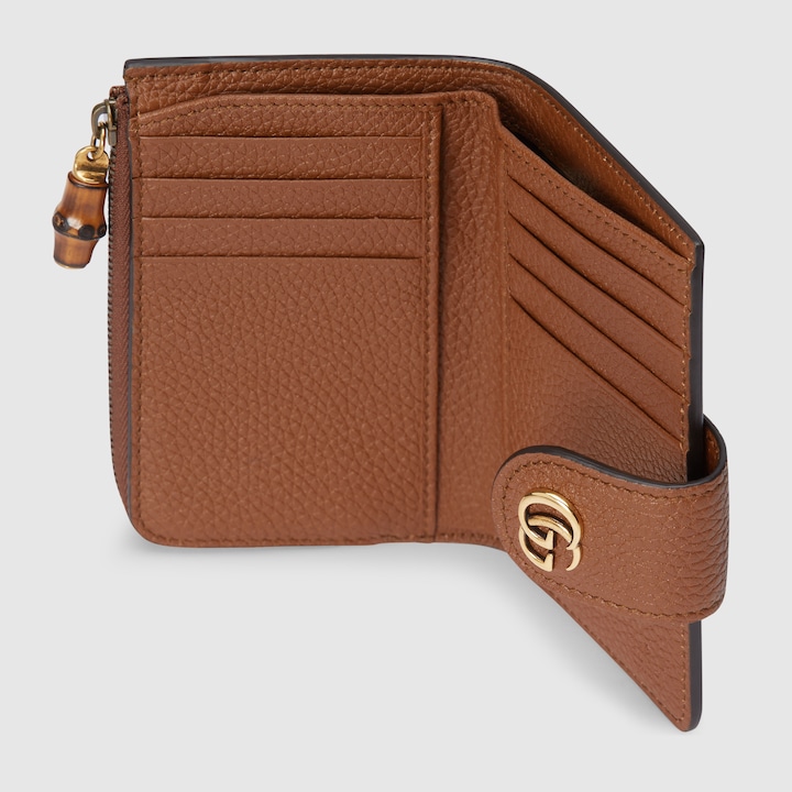 Medium Double G wallet with bamboo in brown leather | GUCCI® US